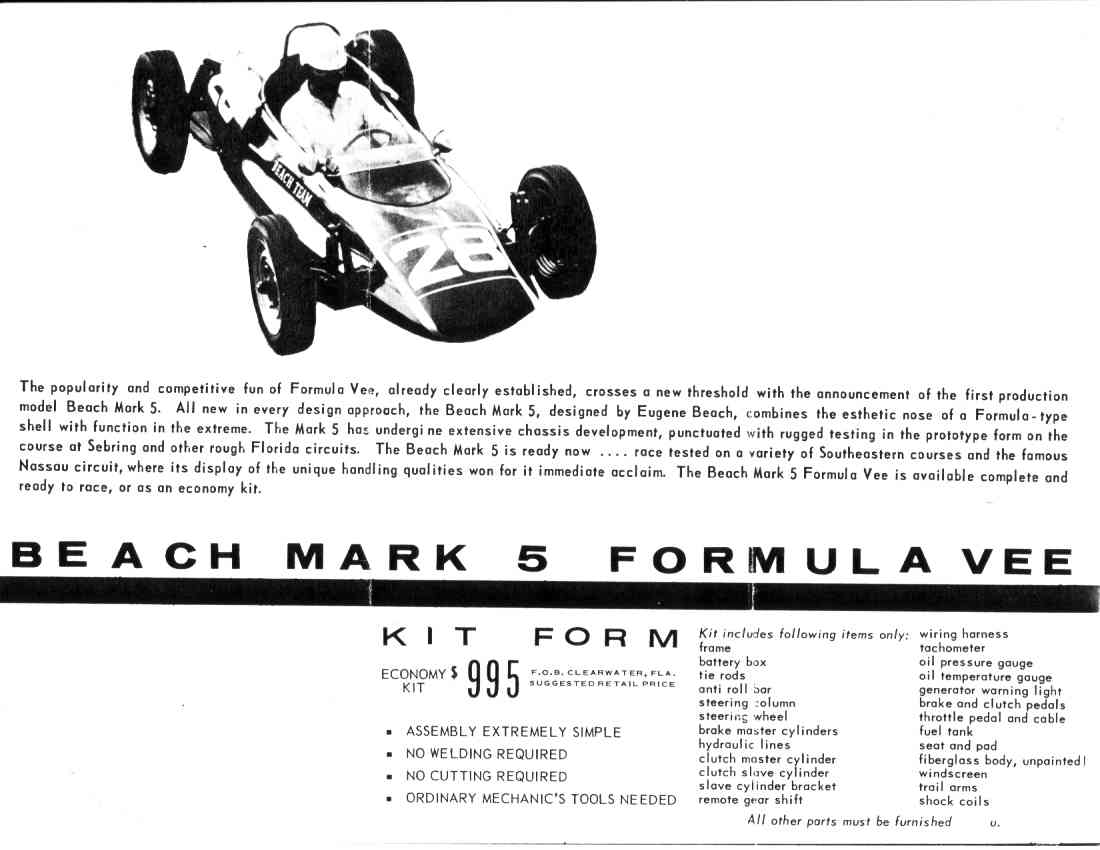 Beach Formula Vee Spec Sheets